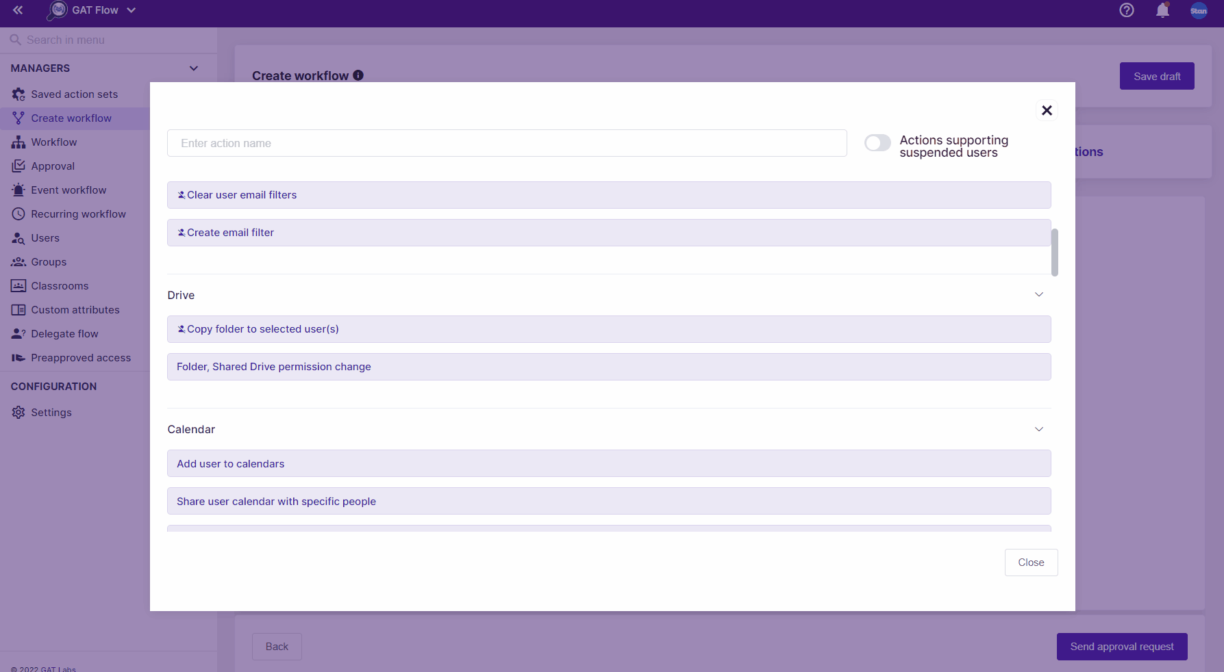 Select and Take Actions on Suspended Users in GAT Flow