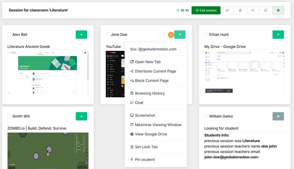 Take Action on Students' Browsing Tabs in Classroom Session with ...