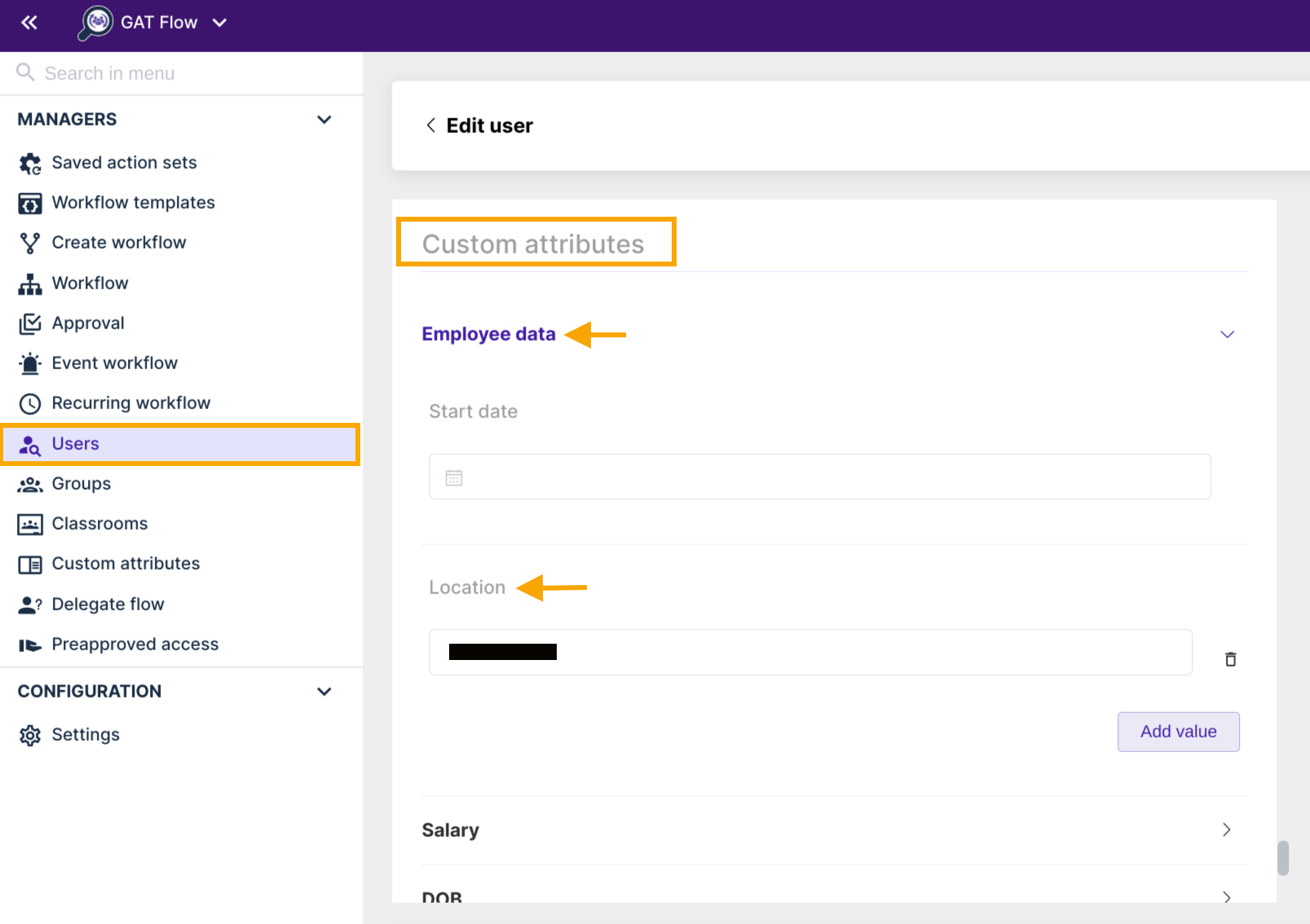 Update the user's custom attributes with GAT Flow