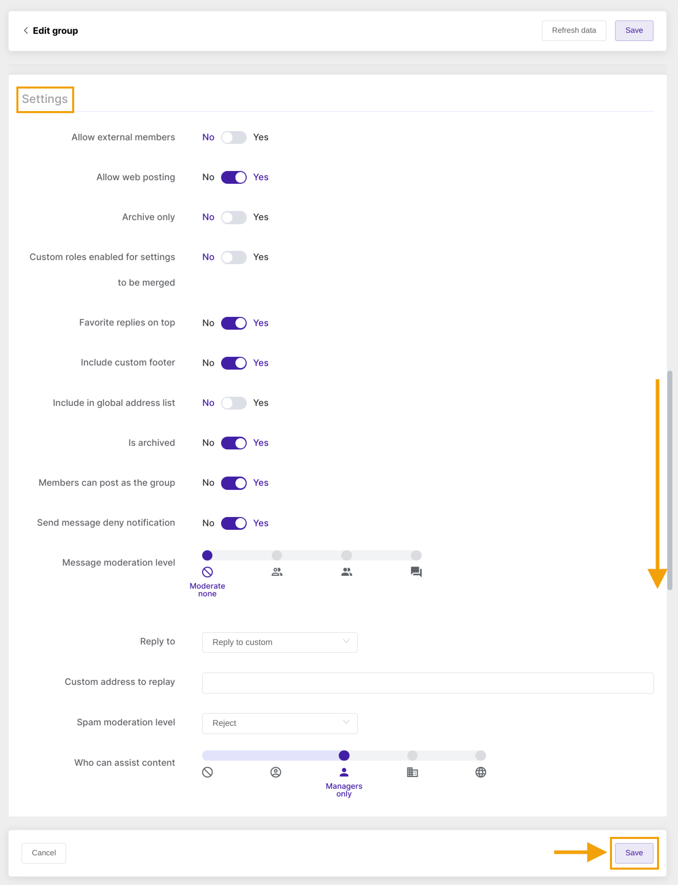Change Individual Google Group settings in GAT Flow